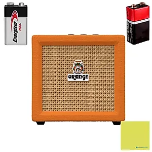 Orange Crush Amp Mini 3W Analogue Combo Battery Powered Amp Bundle with 2 Batteries & Liquid Audio Polishing Cloth - Electric Bass Guitar Amp, Portable Practice Amp, Mini Speaker Amplifier