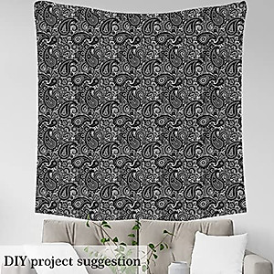 Paisley Fabric by The Yard, Paisley Floral Upholstery Fabric, Mandala Exotic Chic Flower Decorative Fabric, Retro Boho Indoor Outdoor Fabric, DIY Art Waterproof Fabric, Black White, 5 Yards