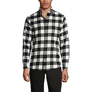 Lands' End Mens Traditional Fit Flagship Flannel Shirt Black/Ivory Buffalo Check Regular Large