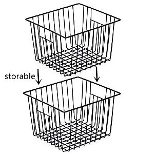Slideep Refrigerator Freezer Organizer Wire Storage Basket, Farmhouse Food Wire Bins Container with Handles for Kitchen, Pantry, Freezer, Cabinet, Car, Bathroom Black 4 Pack