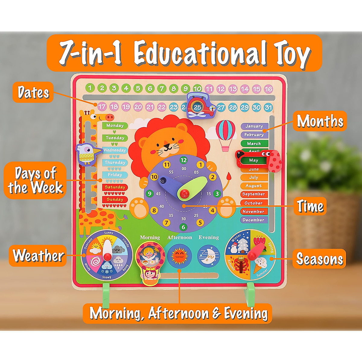 Montessori Mama Montessori Toys for Toddlers Learning Clock | Preschool Learning Educational Toys for 3 Year Old + | Kids Calendar & Teaching Clock | Learning & Educational Toys for 4 Year Old