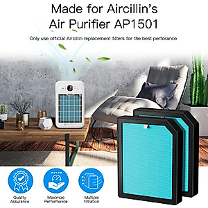 Aircillin Air Purifier AP1501 Replacement Filters 6-Pack, H13 True HEPA Filter, Activated Carbon Filter(AP1501)