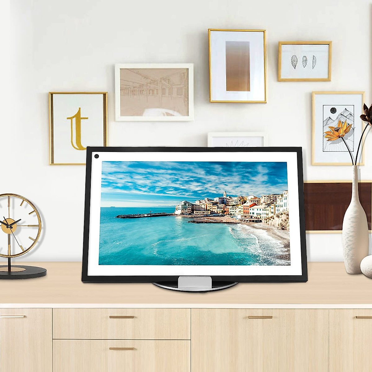 Aluminum Desktop Stand for Echo Show 15, Echo Show 15 Stand Swivel and Tilt, Adjustable and Foldable Stand with 360 Degree Rotatable Base, Multi-Angles, Easy Switch Device in Portrait and Landscape