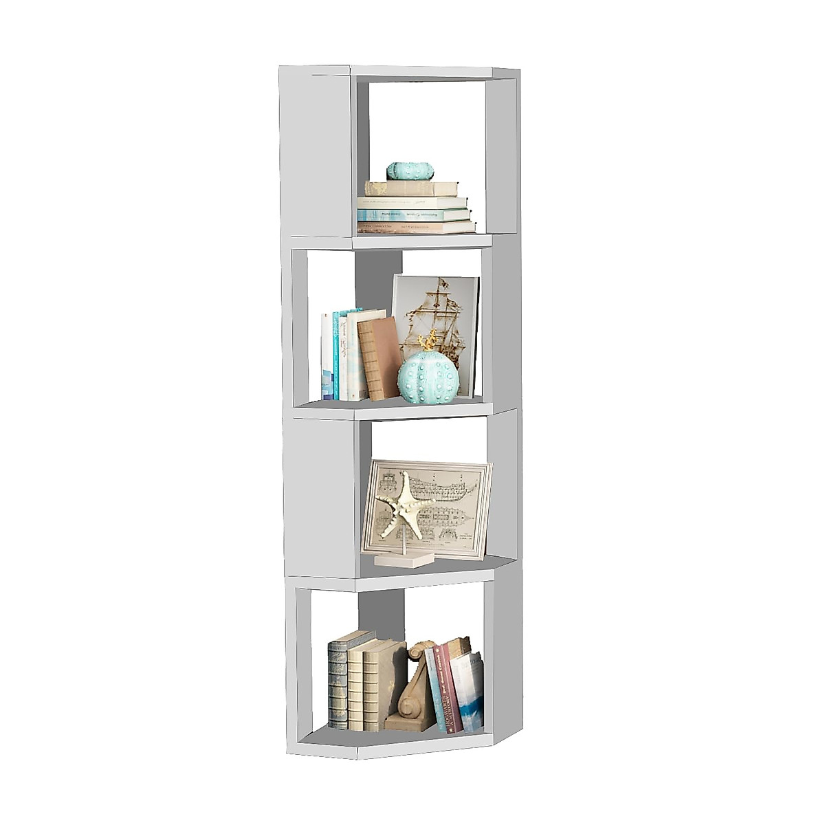 NEWSENDY 4-Tier Wooden Cube Bookcase, Free Standing Book Shelf, Modern Open Storage Organizer for Bedroom, Living Room, Office(White)