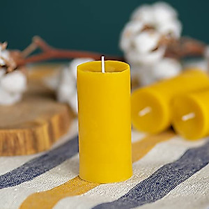 CANDWAX Pure Beeswax Pillar Candles 1.8x4 inch Set of 3 - Yellow 34,5 Hours Burning Handmade Candles - Smokeless Pure Bees Wax Candles Home Decor Natural Candles