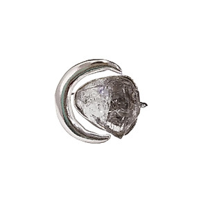 Natural Herkimer Diamond Ring, Raw Herkimer Diamond Ring, Crescent Moon Adjustable Ring, 925 Sterling Silver, Womens Ring, Christmas, Handmade, Statement Jewelry, Rough Gemstone Jewelry (9)