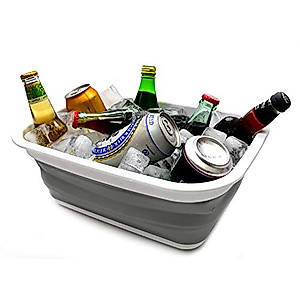 SAMMART 9.2L (2.37Gallon) Collapsible Tub - Portable Outdoor Picnic Basket/Crater - Foldable Shopping Bag - Space Saving Storage Container (M, Gray)