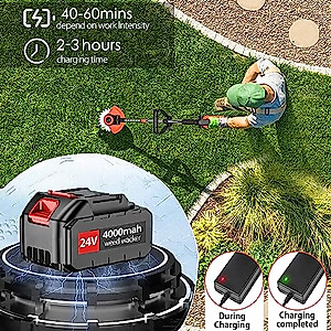 Electric Cordless Weed Wacker Grass Trimmer Battery Powered 24V 4.0Ah, 3-in-1Lightweight Weed Eater/Lawn Edger, 3 Kinds of Speed/Cutting Angle/Height Adjustment String Trimmer for Garden and Yard