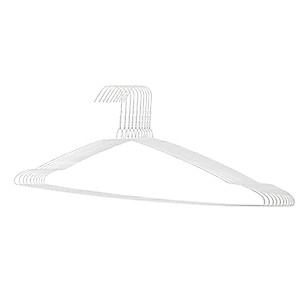 FixtureDisplays® Metal Wire Cloth Hanger Coat Hanger White Vinyl Coated Drip Dry Hanger 10 Pack 16X8 100701 100701