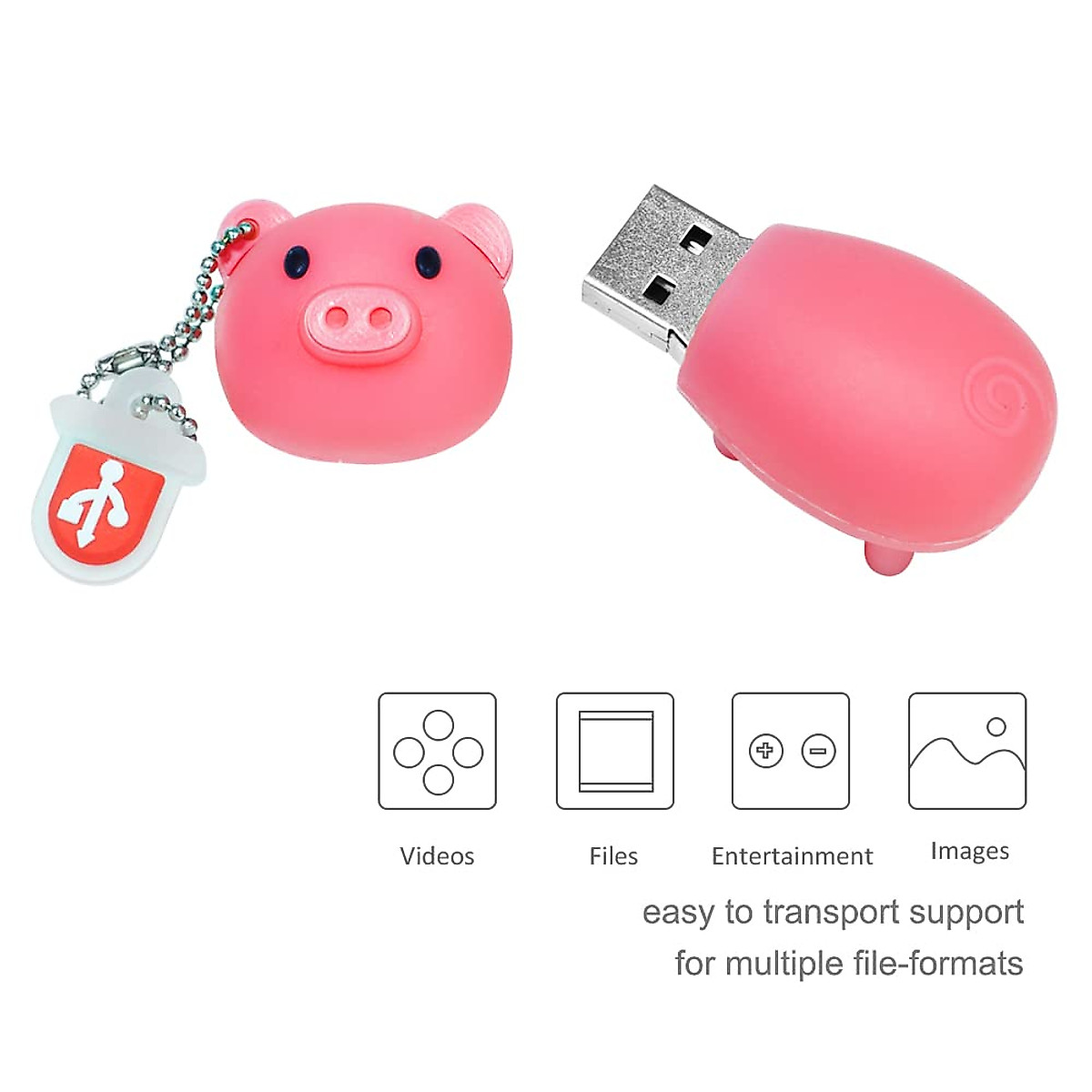 64GB USB Flash Drive Cute Pink Piggy Model Memory Stick, BorlterClamp Lovely Thumb Drive Pen Drive Gifts for Friends and Children
