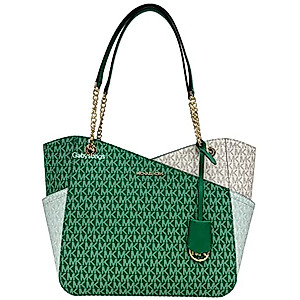 Michael Kors Jet Set Travel Large Chain Shoulder Tote (Palmetto Green Multi)