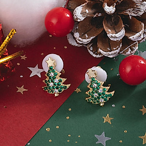 SELOVO Green Christmas Tree Shape Women Clip on Earrings Stud Green Crystal Gold Tone