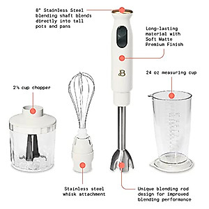 Beautiful Immersion Blender with 500ml Chopper and 700ml Measuring Cup, by Drew Barrymore (White Icing)