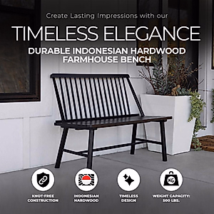Jack Post 4 Feet Durable Classic Indonesian Hardwood Farmhouse Bench Accommodate Up To 2 People for Patio, Backyard, Garden and Porch, Black