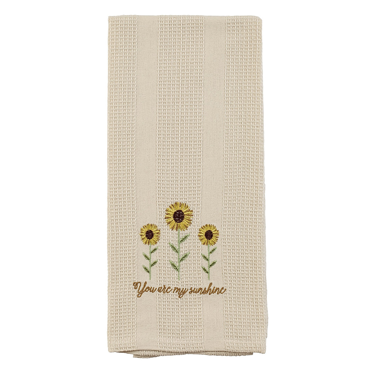 Cream You Are My Sunshine Sunflower 19 x 28 Inch Embroidered Cotton Waffle Dish Towel