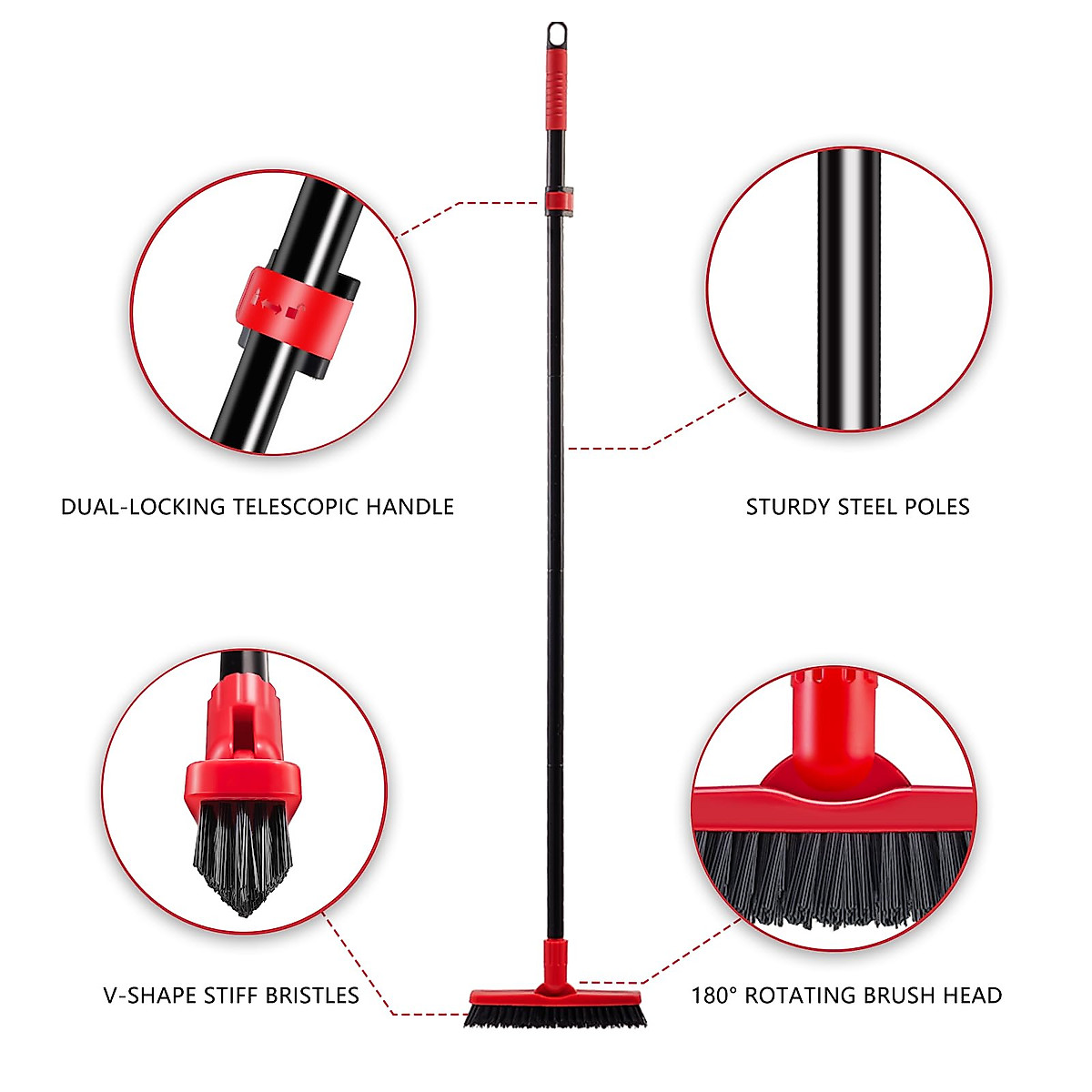 Mitclear V-Shape Grout Scrubbing Brush with Long Handle(52IN), Tiles Scrubber Floor Grout Cleaner with Stiff Bristles, Floor Scrub Cleaning Brush for Tiles Bathroom Kitchen Shower Baseboards