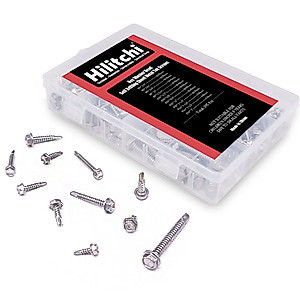 Hilitchi 295 Pieces #8 / #10 / #14 Stainless Hex Washer Head Self Drilling Sheet Metal Tek Screws with Drill Point (1/2'' to 2'' Size Inside Plastic Box)