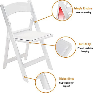 Allpop Resin Folding Chair with Vinyl Padded Seat, 550LB Capacity, Commercial Chair Set for Party Wedding Picnic Events, White