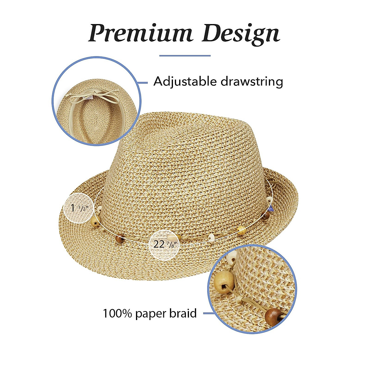 Wallaroo Hat Company – Women’s Waverly Trilby Fedora – Short Brim, Packable Design and Adjustable Sizing for Medium Crown Sizes – Trendy and Chic Sun Hat for Casual All-Season Style (Natural)