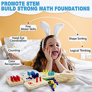 Wooden Number Counting Peg Board, Montessori Kids Math counters, Montessori Counting Toys for 3 4 5 Years Old Kids, Toddler Preschool Learning Toys, Kindergarten Homeschool Autism Learning Materials