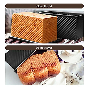Black Pullman Loaf Pan with Lid, 1 lb Dough Capacity, Nonstick Bread Toast Mold with Cover, Carbon Steel Corrugated Bread Mould Bakeware
