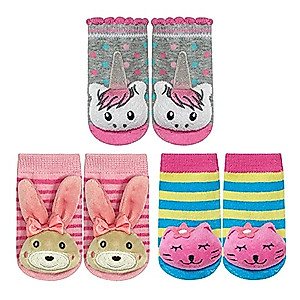 PUPPET Baby Girl Rattle Socks for Infants 0-6 Months Cute Animal Themed Set Unicorn Bunny Cat Bootie Series