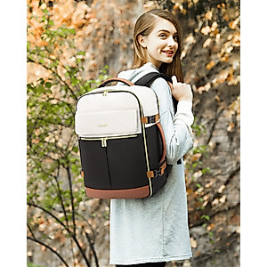 LOVEVOOK Travel Backpack for Women, TSA Carry On Backpack Flight Approved Luggage, 40L Water Resistant Personal Item Daypack Large Weekender Bag fit 17 inch Laptop with 3 Cubes, Beige-black-brown