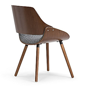 SIMPLIHOME Malden 18 Inch Mid Century Modern Bentwood Dining Chair with Wood Back in Grey Woven Fabric, For the Dining Room