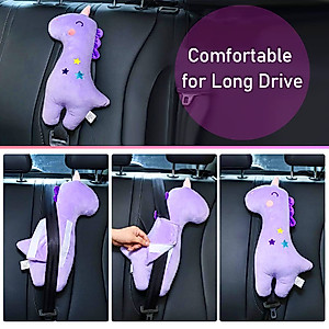 Barelove Seat Belt Cover Pillow for Kids, Car Seatbelt Cushion Shoulder Neck Support Protector Pad, Soft Stuffed Plush Travel Vehicle Safety Belts Strap Pillow for Boys and Girls Headrest (Unicorn)