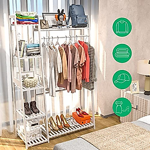 BZH Clothes Rack Heavy Duty Clothes Shelves Coat Rack with Bottom Shelf Clothing Rack for Hanging Clothes, Coats, Skirts, Shirts, Sweaters