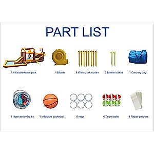 Inflatable Water Slide, Inflatable Playground Backyard Water Park with Climbing Wall, Playground Sets for Kids Backyard, Cruise Ship Design Splash Pool & Basketball & Blower