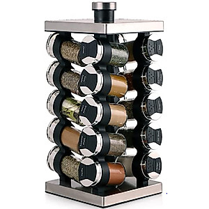 Orii Rotunda 20 Jar Spice Rack Filled with Spices & Top Label - Rotating Standing Rack Shelf Holder & Countertop Spice Rack Tower Organizer for Kitchen Spices, Free Spice Refill for 5 Years