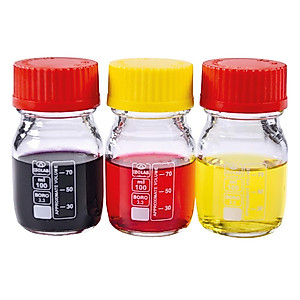 ISOLAB USA – Round Media Storage Bottle, 100ml, with COLOR CODED Screw GL 45 Cap, Borosilicate 3.3 Glass, Pack of 10