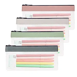 Jasilon 4 Pcs Pencil Case,Makeup Bag for Girls Women Pencil Storage Pouch, Clear Pencil Pouches, Zipper Pen Case Bag,Office College School Gift for adults Teen Girl Boy