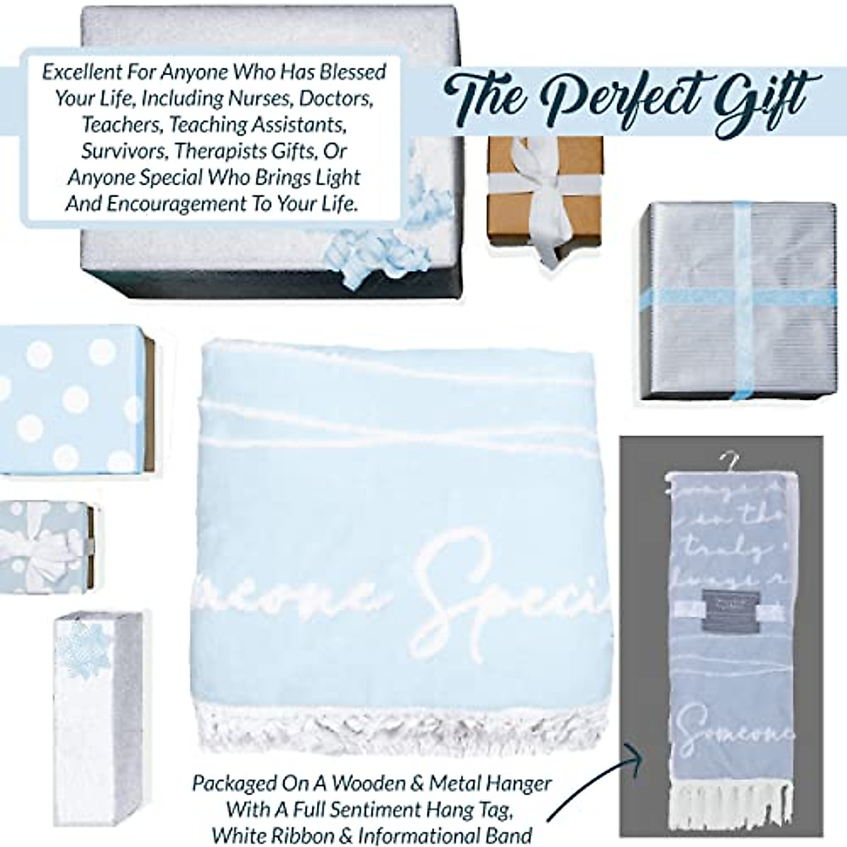 Pavilion - Someone Special 50" x 60" Luxury Sherpa Tassel Raised Text Throw Blanket Survivor Nurse Teacher Friend Encouragement Housewarming Gift - Threaded Together