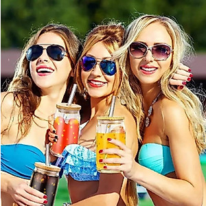 Glass Cups with Bamboo Lids and Straws - Drinking Glasses with Glass Straw, Glass Tumbler with Straw and Lid, Glass Coffee Mugs with Lids, Cute Glass Cups with Lids and Straws, Glass Coffee Cup (4)