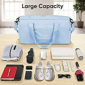 BALEINE Gym Bag for Women and Men, Small Duffel Bag for Sports, Gyms and Weekend Getaway, Waterproof Dufflebag with Shoe and Wet Clothes Compartments, Lightweight Carryon Gymbag (Azure)