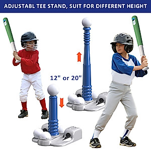 QDRAGON 2 in 1 T Ball Sets for Kids 3-5 5-8, Tee Ball Set with Automatic Pitching Machine/Adjustable Batting Bat & Stand/6 Balls, Baseball Toys Outdoor Sport for Toddlers Boys, Blue
