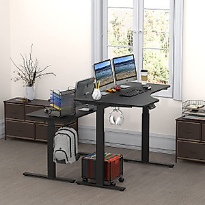 SHW 55-Inch L-Shaped Electric Height Adjustable L-Shaped Standing Desk with Left Facing Corner, Black