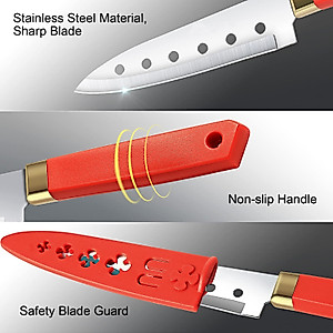 Dsmile 3Pcs 4.8 Inch Paring knives Chef's Knives Block Knife Sets Peeling Knife Fruit and Vegetable Knife Stainless Steel Kitchen Utility Knives with Blade Guards