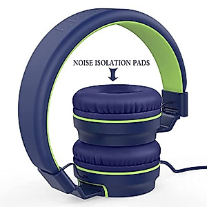 ELECDER i36 Kids Headphones Children Girls Boys Teens Foldable Adjustable On Ear Headphones 3.5mm Jack Compatible Cellphones Computer Kindle MP3/4 School Tablet Blue/Green