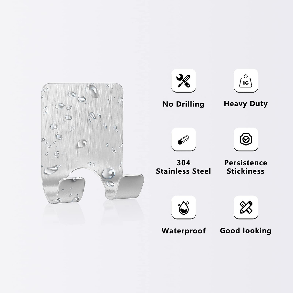 Self-Adhesive Shaver Hooks Heavy Duty Waterproof Shower Multi-Function Hooks,Stainless Steel Hooks for Bathroom Kitchen Double Hook to Organize Razor Loofah Robe Shaver Plug by KCTEX (Silver)