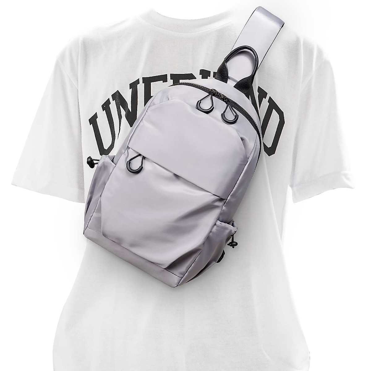 CANTLOR Men Small Sling Bag Crossbody Backpack Gym Mini Travel Backpack With Outside Pockets Shoulder Bag One Strap For Walking Hiking(991801silver)