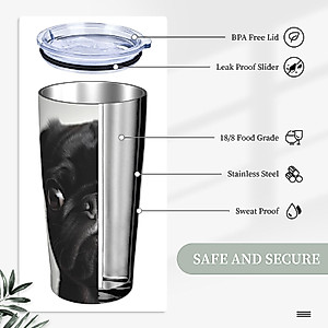 Cute Black Pug Dog print 20 oz Stainless Steel Tumbler With Lid And Straw Insulated Coffee Cup Portable Travel Mug For Cold And Hot Drinks