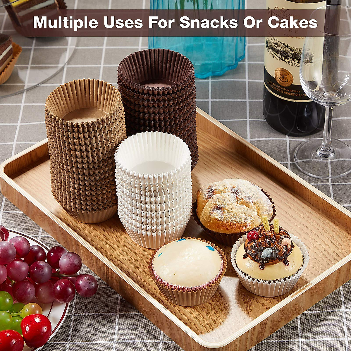 1000 Count Cupcake Liners for Baking Liners Paper Cupcake Wrappers Bulk Cup Cake Cases Muffin Baking Paper Cups for Candy Cooking (Brown White Nature,1.18 x 0.79 Inch-Mini Size)