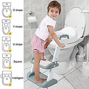 MorTime Potty Training Seat with Step Stool Ladder, Adjustable Height Potty Training Toilet with Non-Slip Soft Pad and Safe Handles, Collapsible Toddler Toilet for Toddler