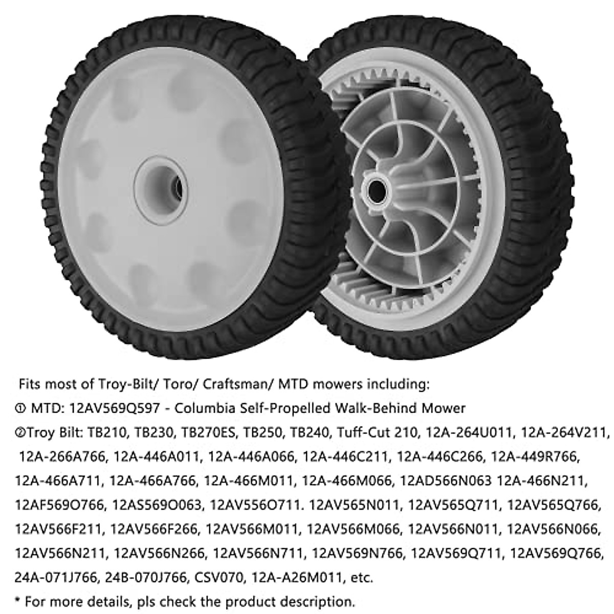 Front Drive Wheels Fit for Troy Bilt Lawn Mower - Drive Wheels Fit for MTD Snapper Troy Bilt Tuff-Cut 210 TB210 TB230 TB240 Self Propelled Mower, Replace 734-04018A 734-04018B 734-04018C, 2 Pack, Gray