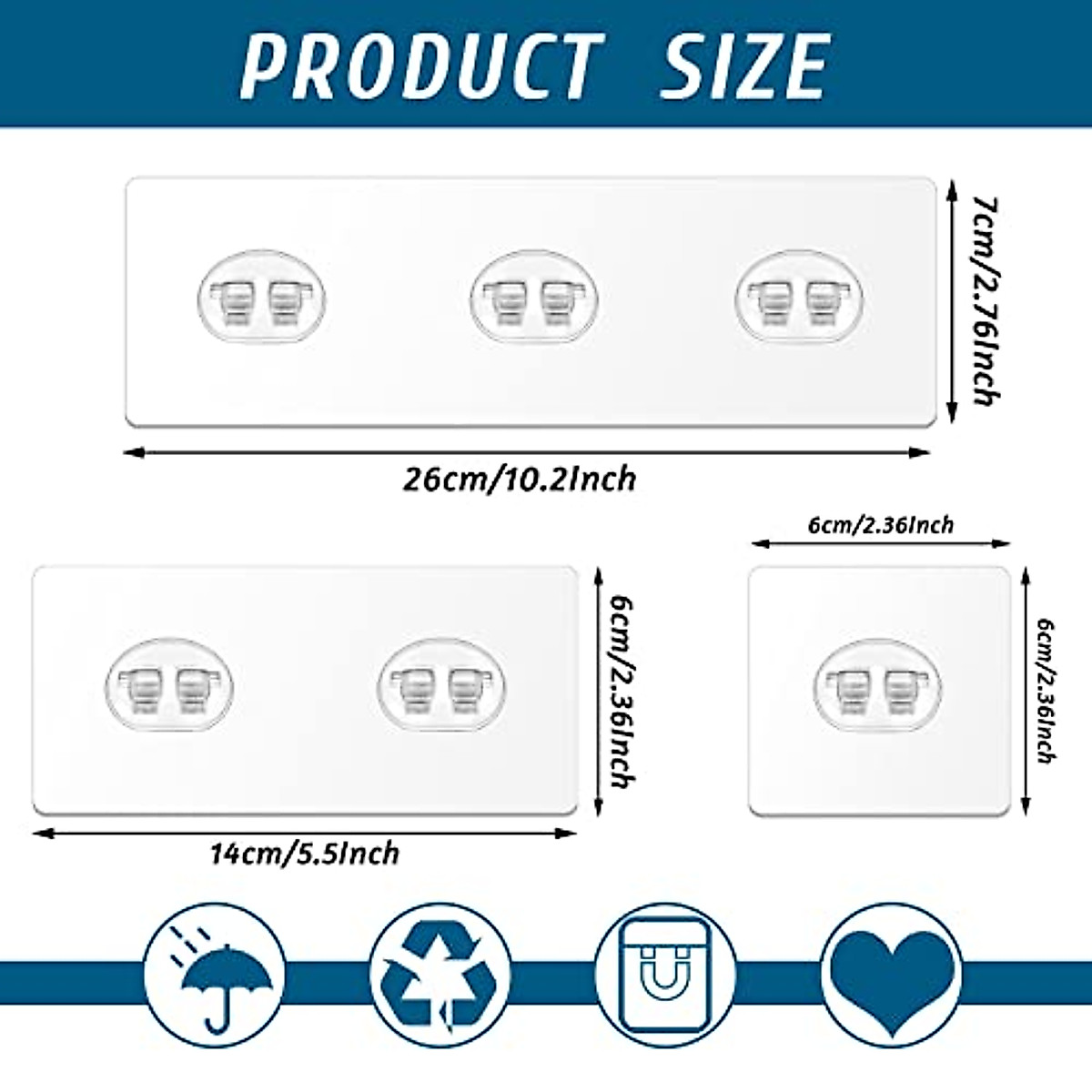 12 Pack Adhesive Hooks Sticker Strong Adhesive Wall Hooks Waterproof Adhesive Hooks for Shower Caddy Adhesive Replacement Clear Strong Sticker Hooks No Drilling Sticky Hanging Hooks (Assorted Hook)