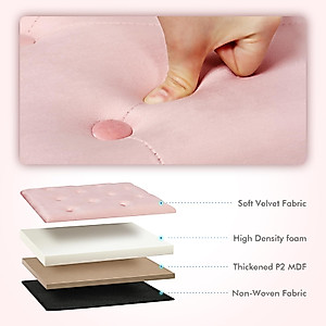 B FSOBEIIALEO Storage Ottoman Cube, Velvet Tufted Folding Ottomans with Lid, Footstool Rest Padded Seat for Bedroom (Pink, Medium)