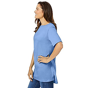 Woman Within Women's Plus Size Perfect Short-Sleeve Boatneck Tunic - 2X, Pink